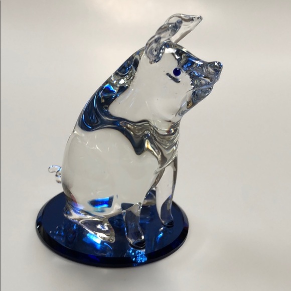 glass barn | Accents | Glass Pig On Round Blue Mirror From Glass Barn ...